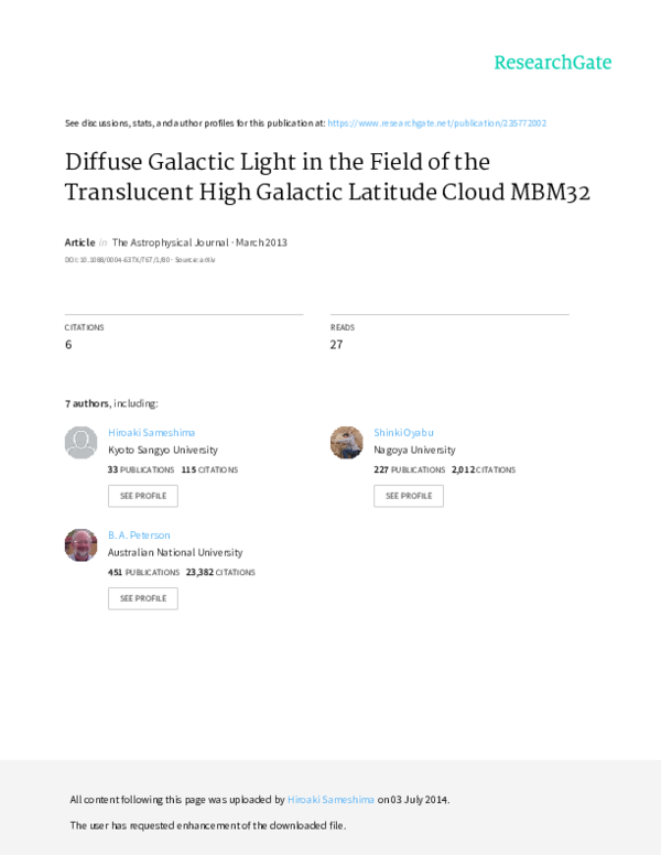 (PDF) Diffuse Galactic Light in the Field of the Translucent High ...
