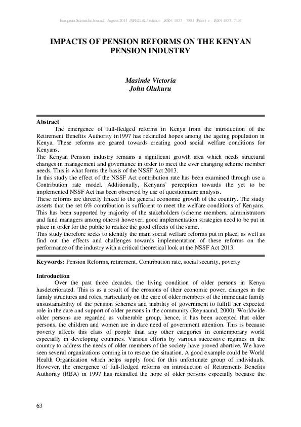 (PDF) Impacts of Pension Reforms on the Kenyan Pension Industry