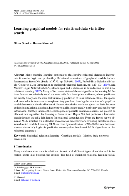 (PDF) Learning graphical models for relational data via lattice search | Hassan Mozaffari ...