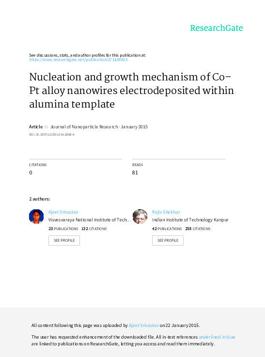 (PDF) Nucleation and growth mechanism of Co–Pt alloy nanowires ...