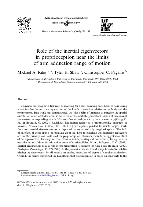 (PDF) Role of the inertial eigenvectors in proprioception near the ...