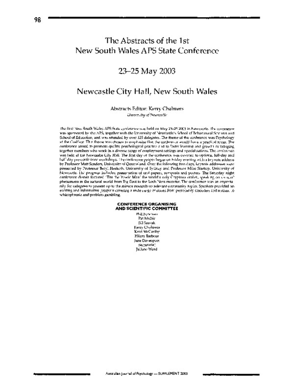 (PDF) The Abstracts of the 1st New South Wales APS State Conference