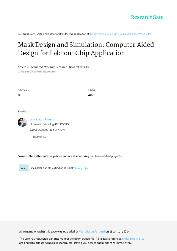 (PDF) Mask Design and Simulation: Computer Aided Design for Lab-on-Chip Application