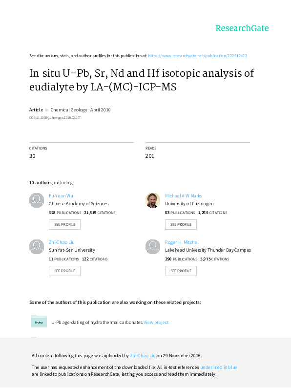(PDF) In situ U–Pb, Sr, Nd and Hf isotopic analysis of eudialyte by LA(MC)-ICP-MS