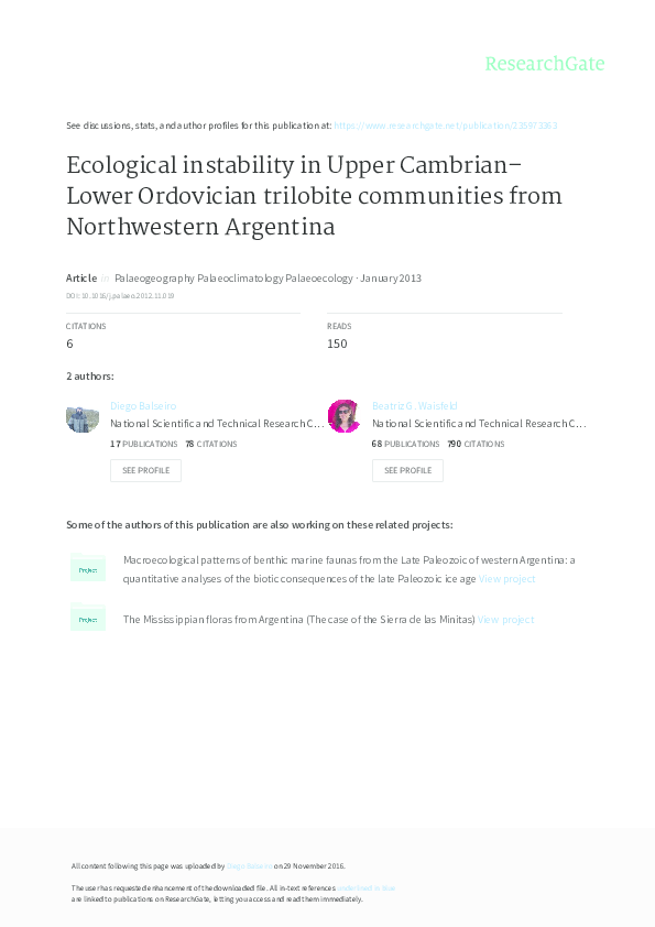 (PDF) Ecological instability in Upper Cambrian-Lower Ordovician ...