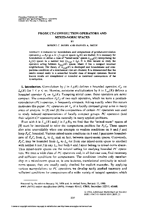 Pdf Product Convolution Operators And Mixed Norm Spaces Robert Busby