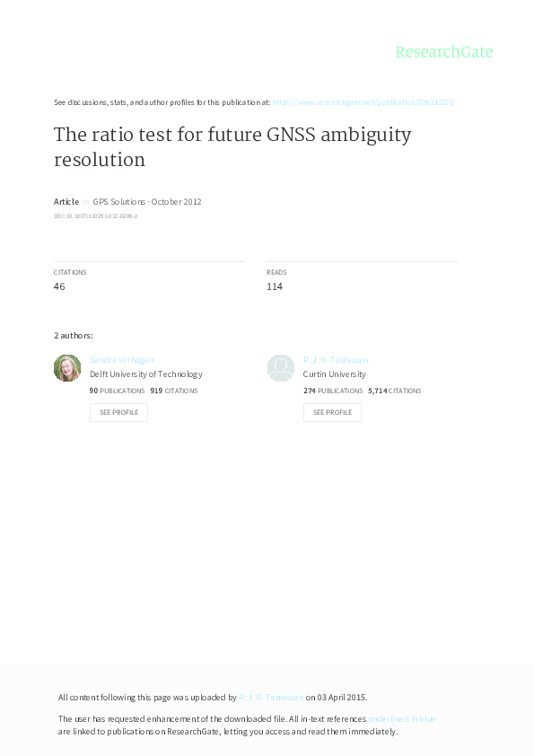 (PDF) The ratio test for future GNSS ambiguity resolution