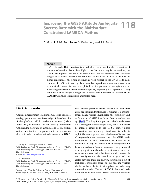 Pdf Improving The Gnss Attitude Ambiguity Success Rate With The Multivariate Constrained