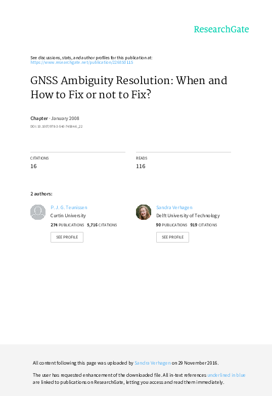 (PDF) GNSS Ambiguity Resolution: When and How to Fix or not to Fix?