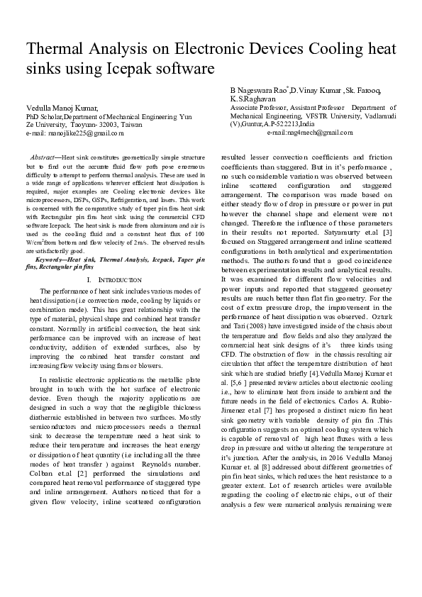 (PDF) Thermal Analysis on Electronic Devices Cooling heat sinks using ...