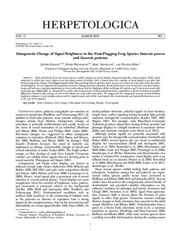 (PDF) Ontogenetic Change of Signal Brightness in the Foot-Flagging Frog ...
