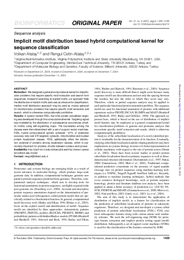 Pdf Implicit Motif Distribution Based Hybrid Computational Kernel For Sequence Classification