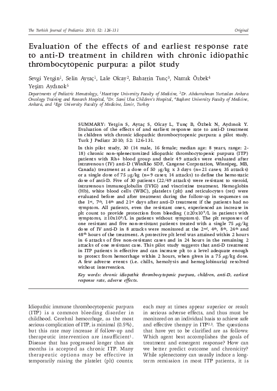 (PDF) Evaluation of the effects of and earliest response rate to anti-D ...