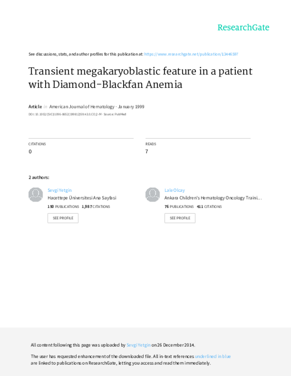 (PDF) Transient megakaryoblastic feature in a patient with Diamond ...