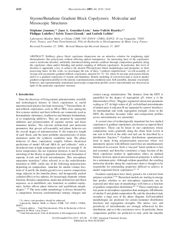 (PDF) Styrene/Butadiene Gradient Block Copolymers: Molecular and Mesoscopic Structures