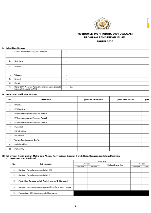 Instrumen Monev Pontren