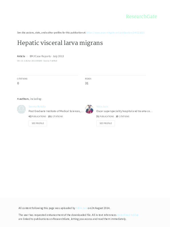 (PDF) Visceral Larva Migrans: Case Series | Apurva Pande - Academia.edu
