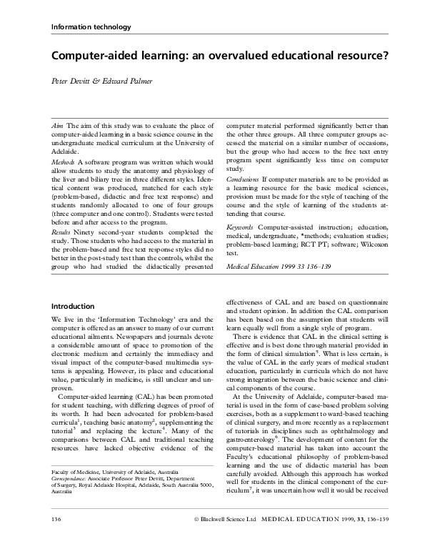 (PDF) Computer-aided learning: an overvalued educational resource?