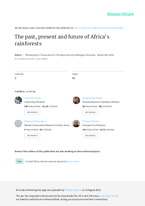 (PDF) The past, present and future of Africa's rainforests