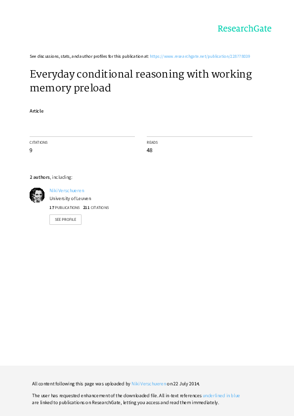 (PDF) Everyday conditional reasoning with working memory preload