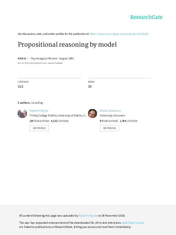 (PDF) Propositional reasoning by model?