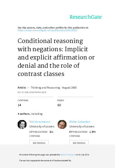 (PDF) Conditional reasoning with negations: Implicit and explicit affirmation or denial and the ...