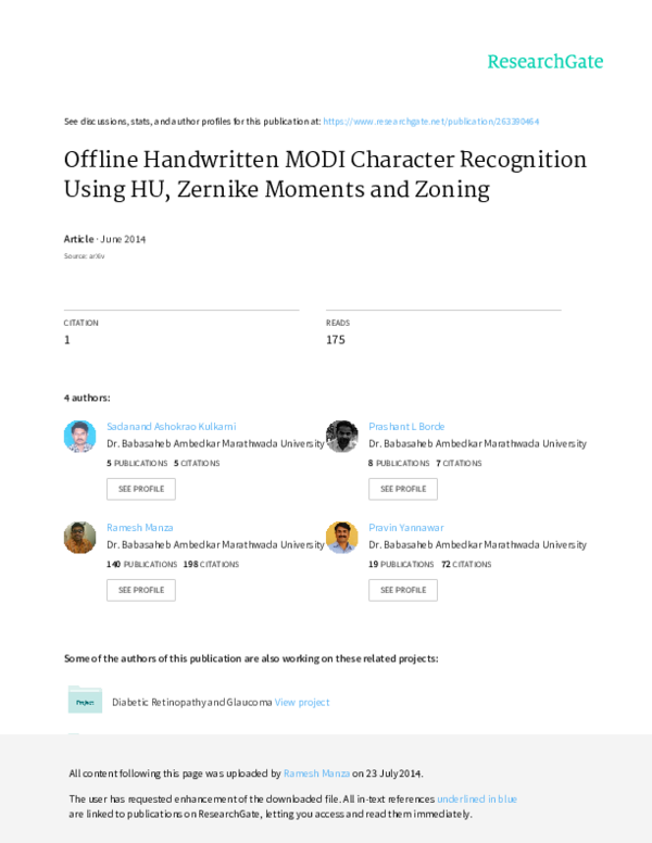 (PDF) Offline Handwritten MODI Character Recognition Using HU, Zernike Moments and Zoning