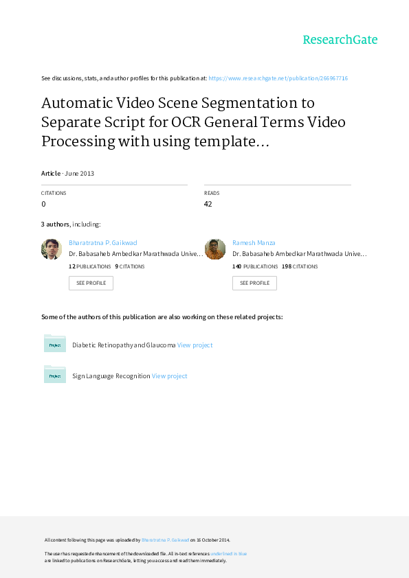 Pdf Automatic Video Scene Segmentation To Separate Script And Recognition