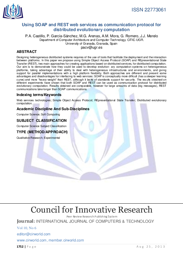 (PDF) Using SOAP and REST web services as communication protocol for distributed evolutionary ...