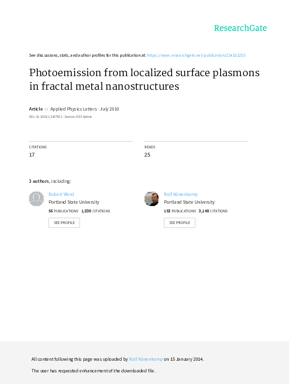 (PDF) Photoemission from localized surface plasmons in fractal metal nanostructures