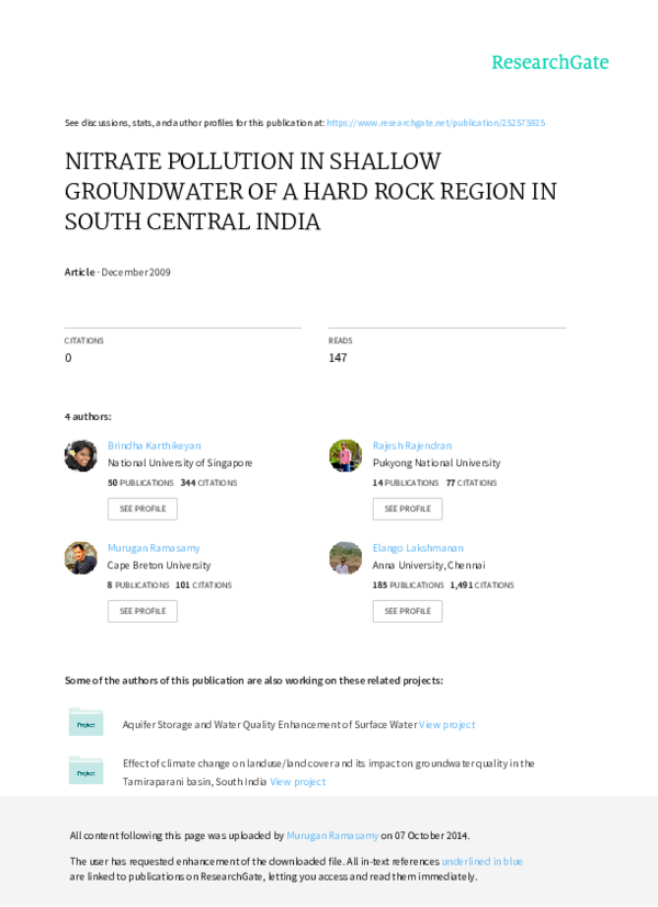 (PDF) NITRATE POLLUTION IN SHALLOW GROUNDWATER OF A HARD ROCK REGION IN ...
