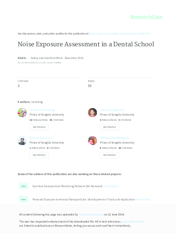 (PDF) Noise Exposure Assessment in a Dental School