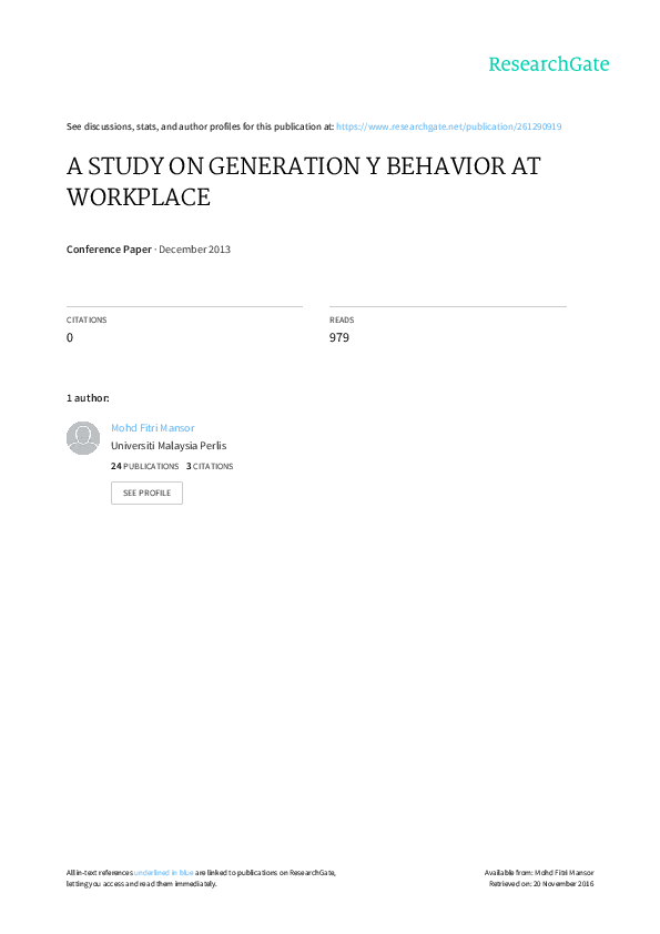 (PDF) A STUDY ON GENERATION Y BEHAVIOR AT WORKPLACE 549 A STUDY ON ...