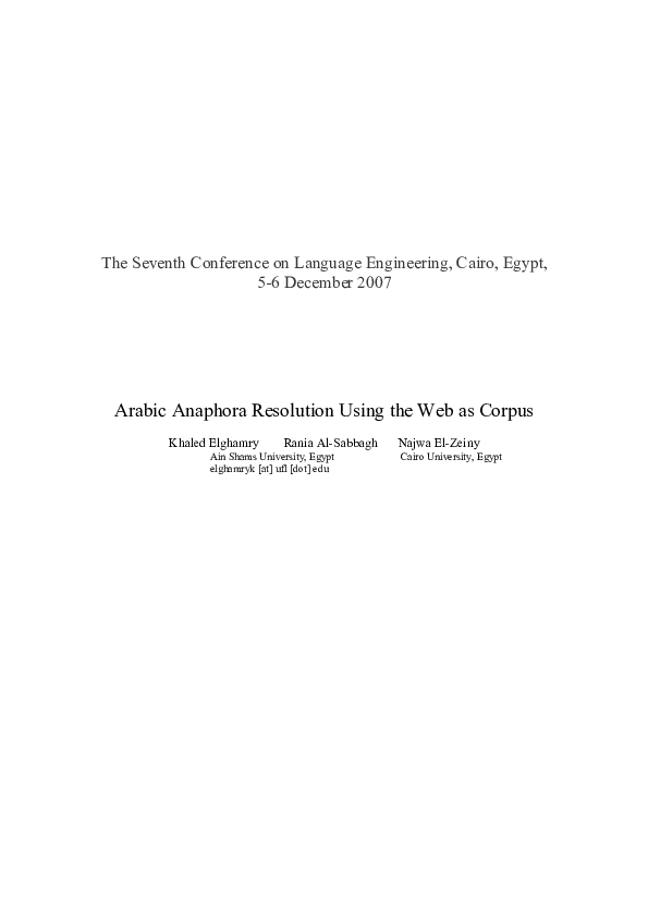 (PDF) Web-Based Arabic Anaphora Resolution Algorithm