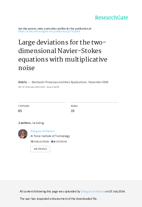 (PDF) Large deviations for the two-dimensional Navier–Stokes equations with multiplicative noise