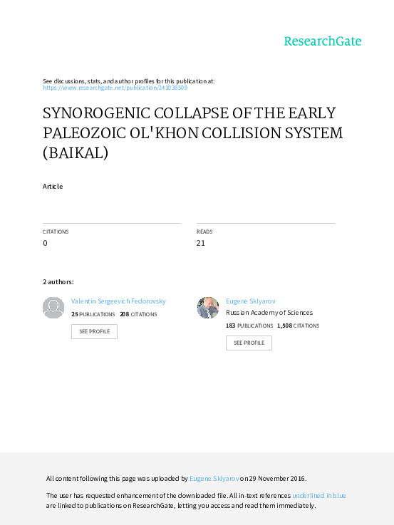 (PDF) Synorogenic Collapse of the Early Paleozoic Ol'Khon Collision ...