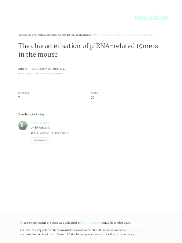 (PDF) The characterisation of piRNA-related 19mers in the mouse