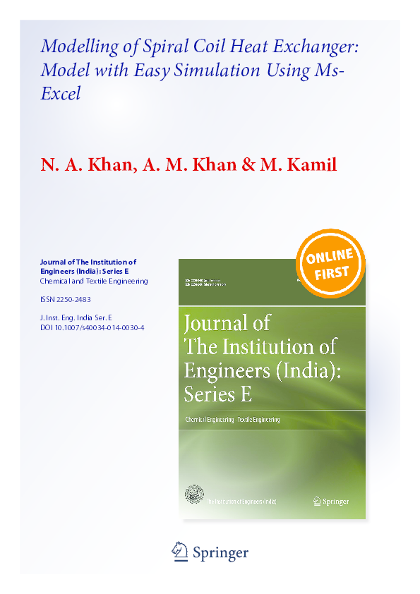 (PDF) Modelling of Spiral Coil Heat Exchanger: Model with Easy Simulation Using Ms- Excel
