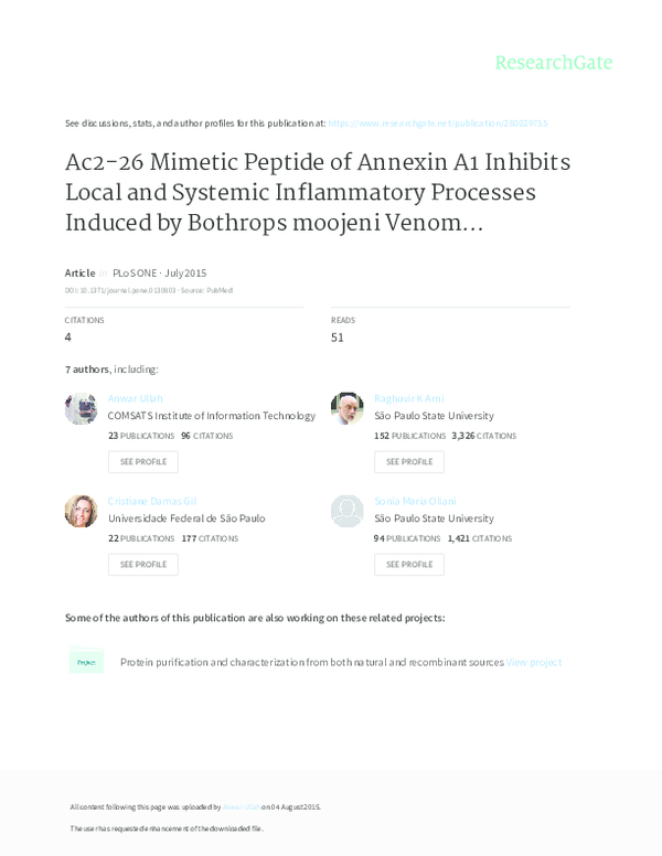 (PDF) Ac2-26 Mimetic Peptide of Annexin A1 Inhibits Local and Systemic ...
