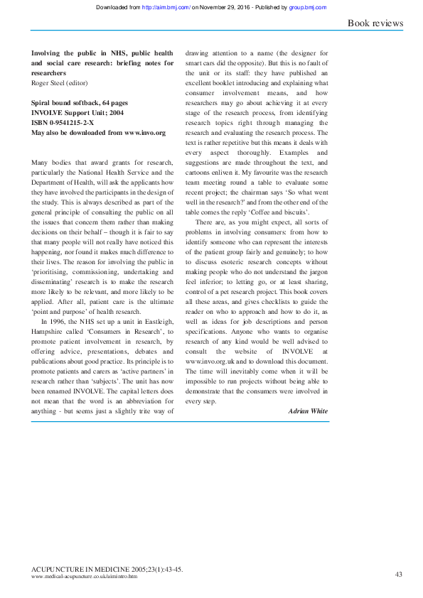 (PDF) Involving the public in NHS public health, and social care ...