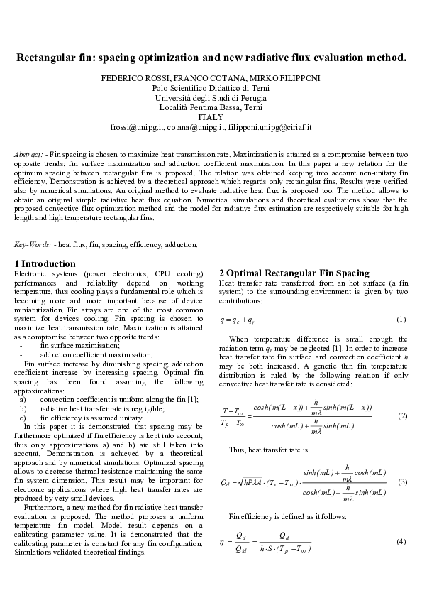 (PDF) Rectangular fin: spacing optimization and new radiative flux evaluation method
