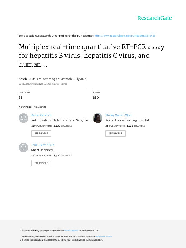 (PDF) Multiplex real-time quantitative RT-PCR assay for hepatitis B ...