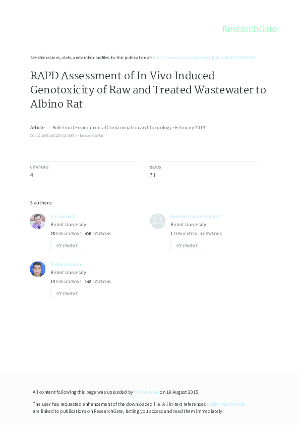 (PDF) RAPD Assessment of In Vivo Induced Genotoxicity of Raw and ...