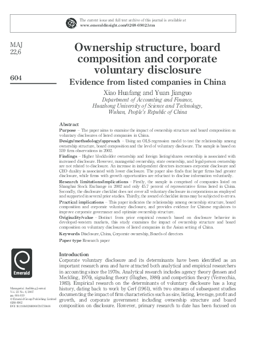 (PDF) Ownership structure, board composition and corporate voluntary disclosure Evidence from ...