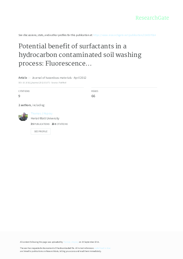 (PDF) Potential benefit of surfactants in a hydrocarbon contaminated ...