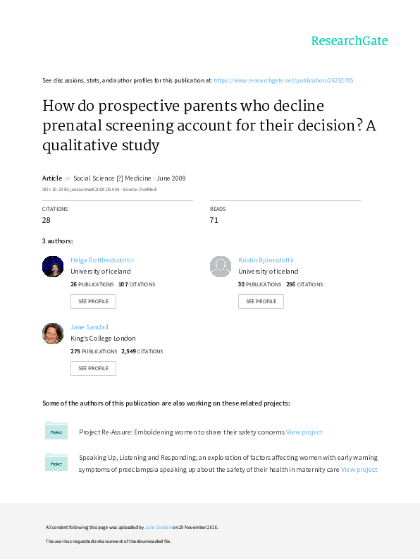 (PDF) How do prospective parents who decline prenatal screening account ...