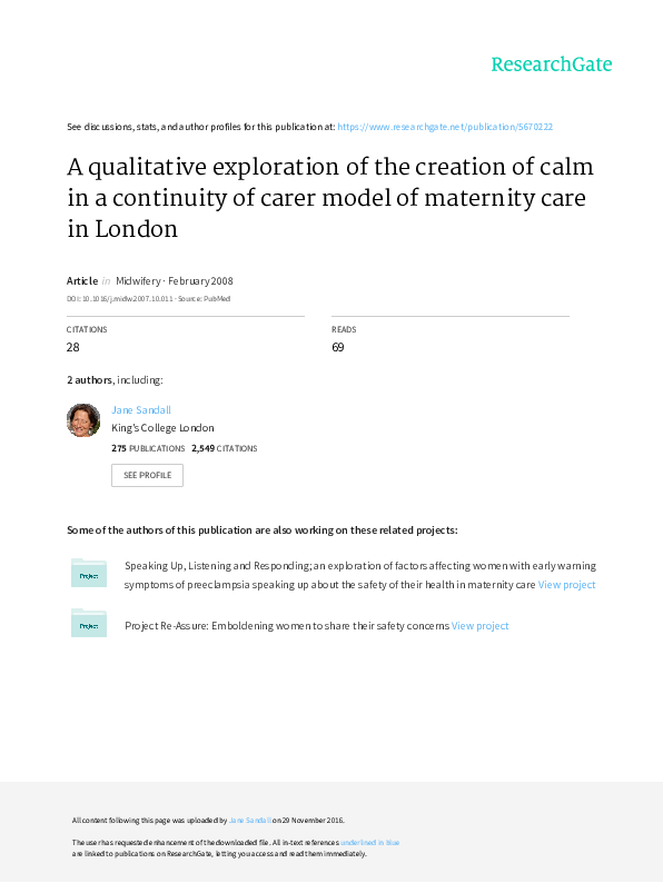 (PDF) A qualitative exploration of the creation of calm in a continuity ...