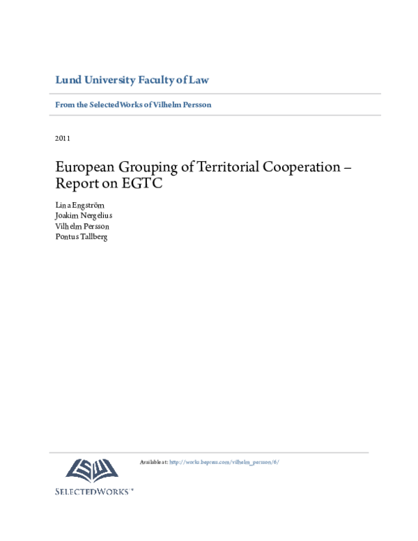 (PDF) European Grouping of Territorial Cooperation – Report on EGTC