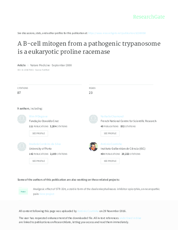 (PDF) A B-cell mitogen from a pathogenic trypanosome is a eukaryotic ...