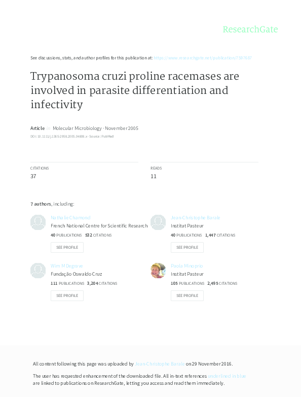 Trypanosoma cruzi proline racemases are involved in parasite ...